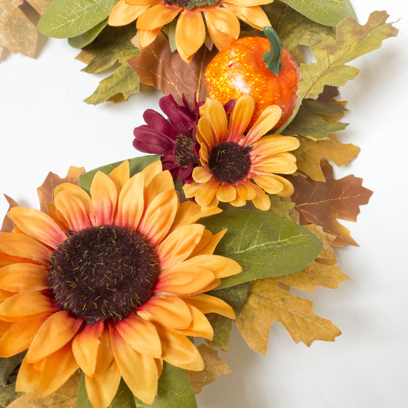 Abbie Home Ansuma 20" Thanksgiving Wreath with Faux Pumpkin and Sunflower for Front Door Window ...